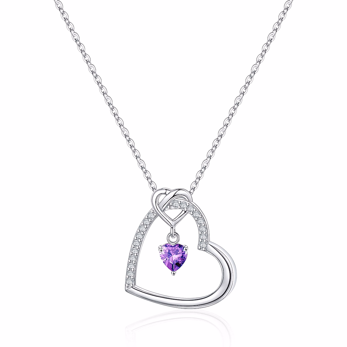 IEFRICH Heart Birthstone Necklace for Women - Amethyst Necklace Purple Necklace Sterling Silver Necklace | February Birthstone Necklace for Women Purple Jewelry | Valentines Day Gifts for Her Wife