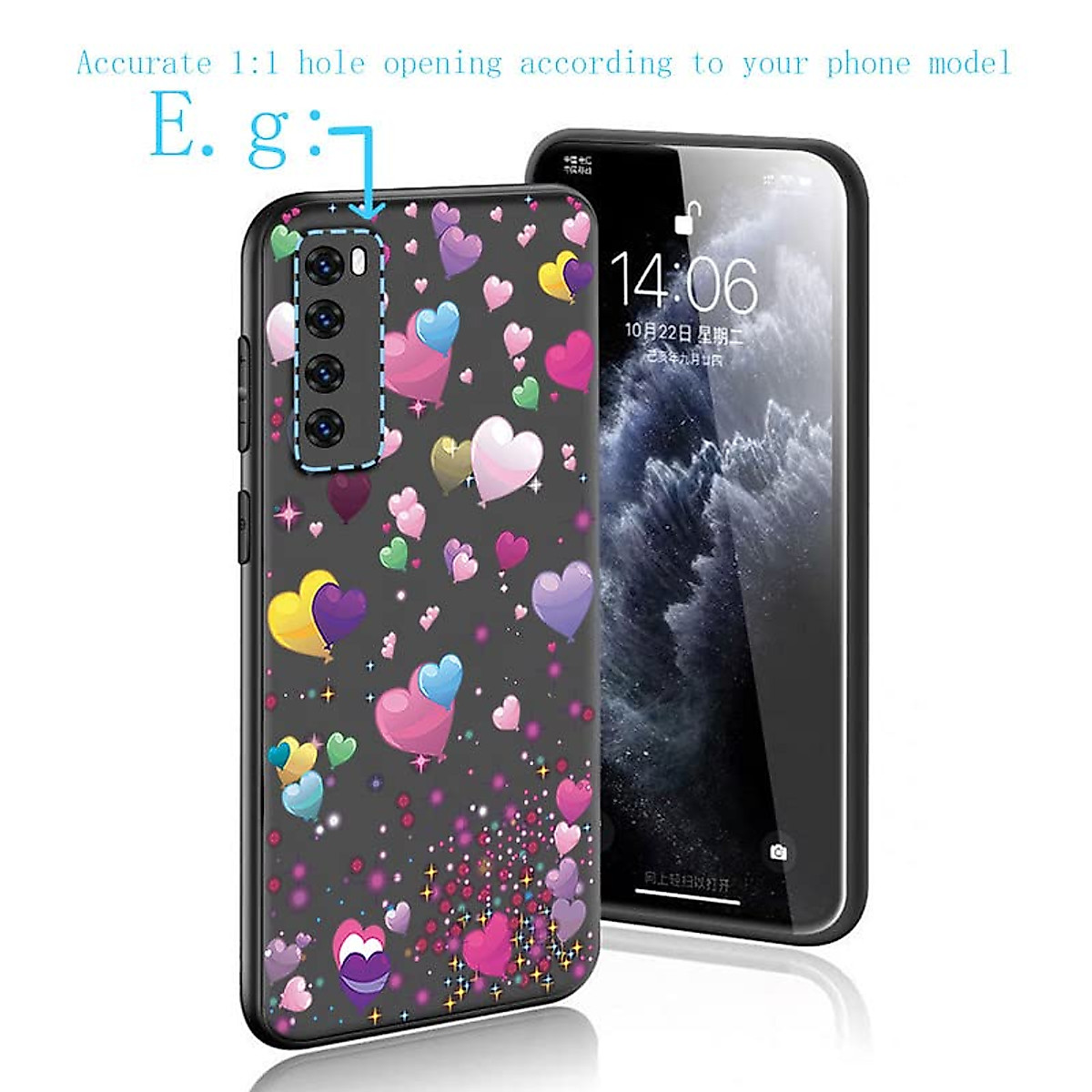 Cover for Gigaset GS5 Pro (6.30") Case IJTYHF Soft Silicone Case Bumper Shell +Tempered Glass 9H Screen Protector Protective Film, Black Phone Protective TPU Cases - Romantic