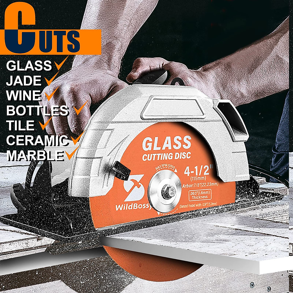 Glass Cutting Disc 4-1/2 Inch (3PCS) for Angle Grinder with 7/8" Arbor Hole, 0.63" Ultra-Thin Saw Blade Wheel Polishing Diamond Cutting Disc for Glass, Jade, Wine Bottles, Tile, Ceramic, Marble