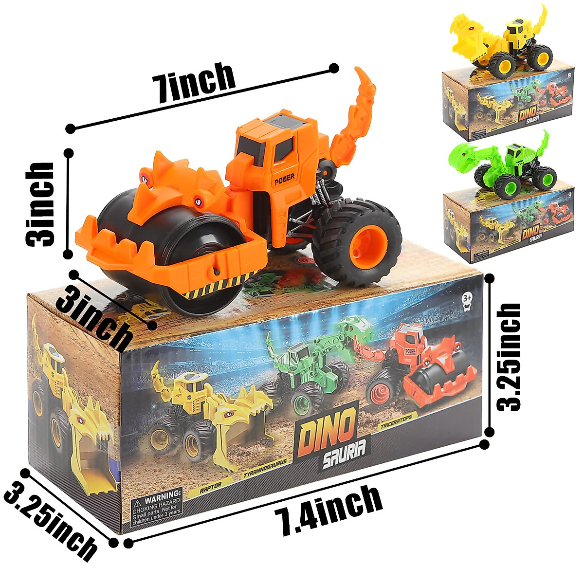 3 otters Dinosaur Toys Cars, 3PCS Dinosaur Toys for Kids Dinosaur Engineering Vehicle Construction Vehicle Playsets Birthday Gift for Boys Girls Toddlers
