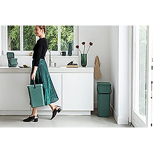 Brabantia Sort & Go Kitchen Recycling/Garbage Trash Can (10.6 Gal/Fir Green) Large Refuse Organiser with Handle & Removable Lid, Easy Clean, PerfectFit Bags Included