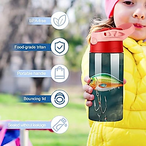 Stainless Steel Water Bottles Fishing Lure Style Travel Water Cups with Handle And Silicone Straw Drinking Cup with Leak Proof Lid Thermo Travel Mug for Women Men