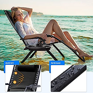 Ezcheer Padded Zero Gravity Chair Oversized with Foot Rest Cushion, Support 400 lbs Patio Beach Lounge Chair, Camping Lawn Outdoor Recliner with Cup Holder