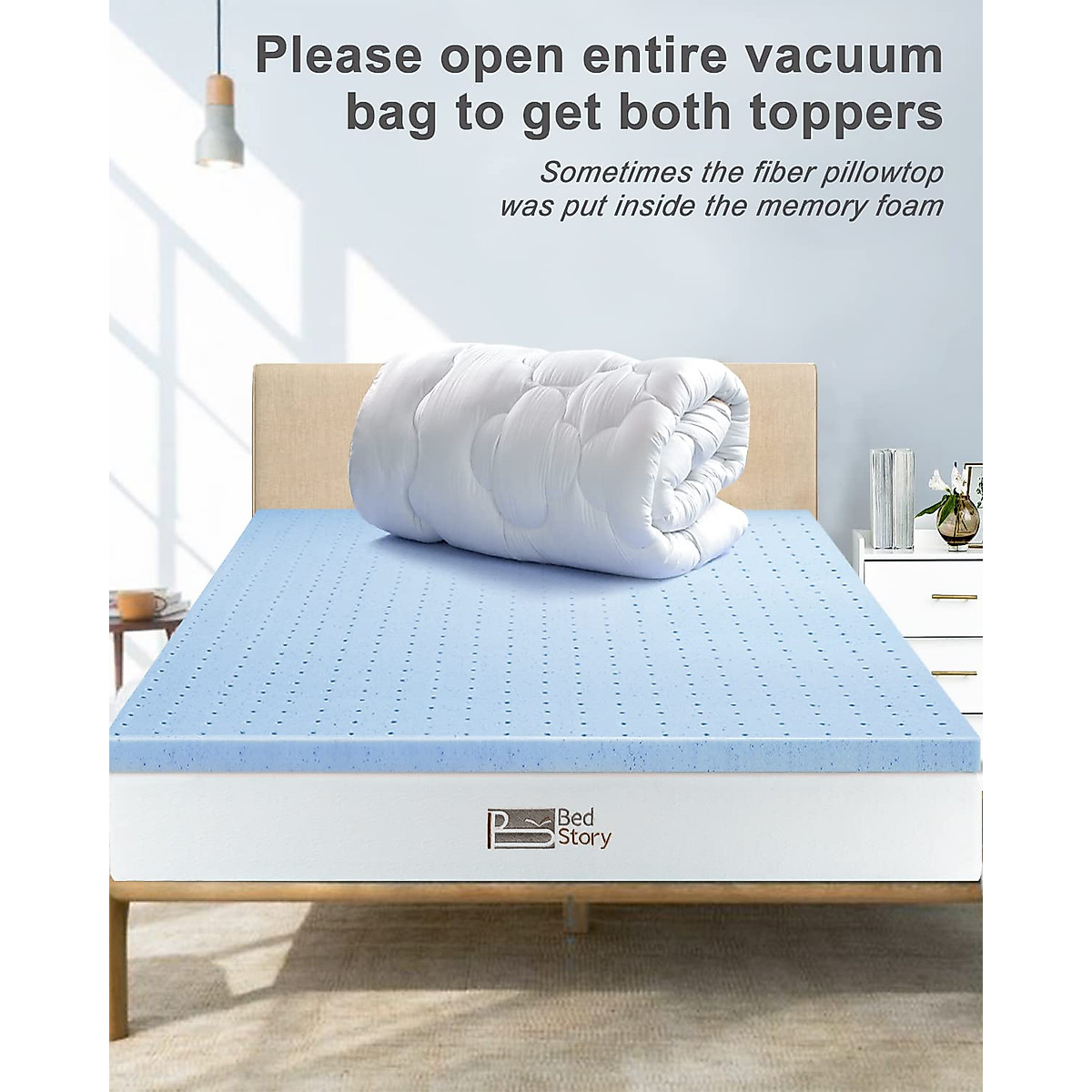 BedStory Mattress Topper Queen Size, Dual Layer Pillow Top and Gel Memory Foam Bed Toppers 3.6 Inch, Combination of Comfort and Support, White