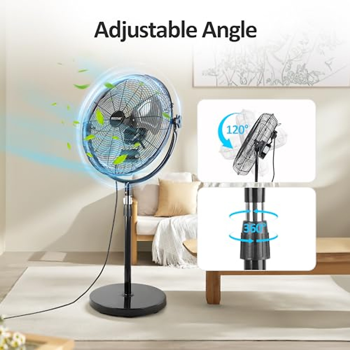 BEESTAR 18 Inch Heavy Duty High Velocity Pedestal Fan,Industrial Standing Fan with Adjustable Height and Tilt,3-Speed,Metal Fan for Industrial, Commercial, Residential, Greenhouse,Black