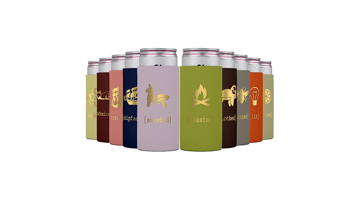 Retro Colored Slim Can Coolers Set of 10 | Fun Drinking Designs