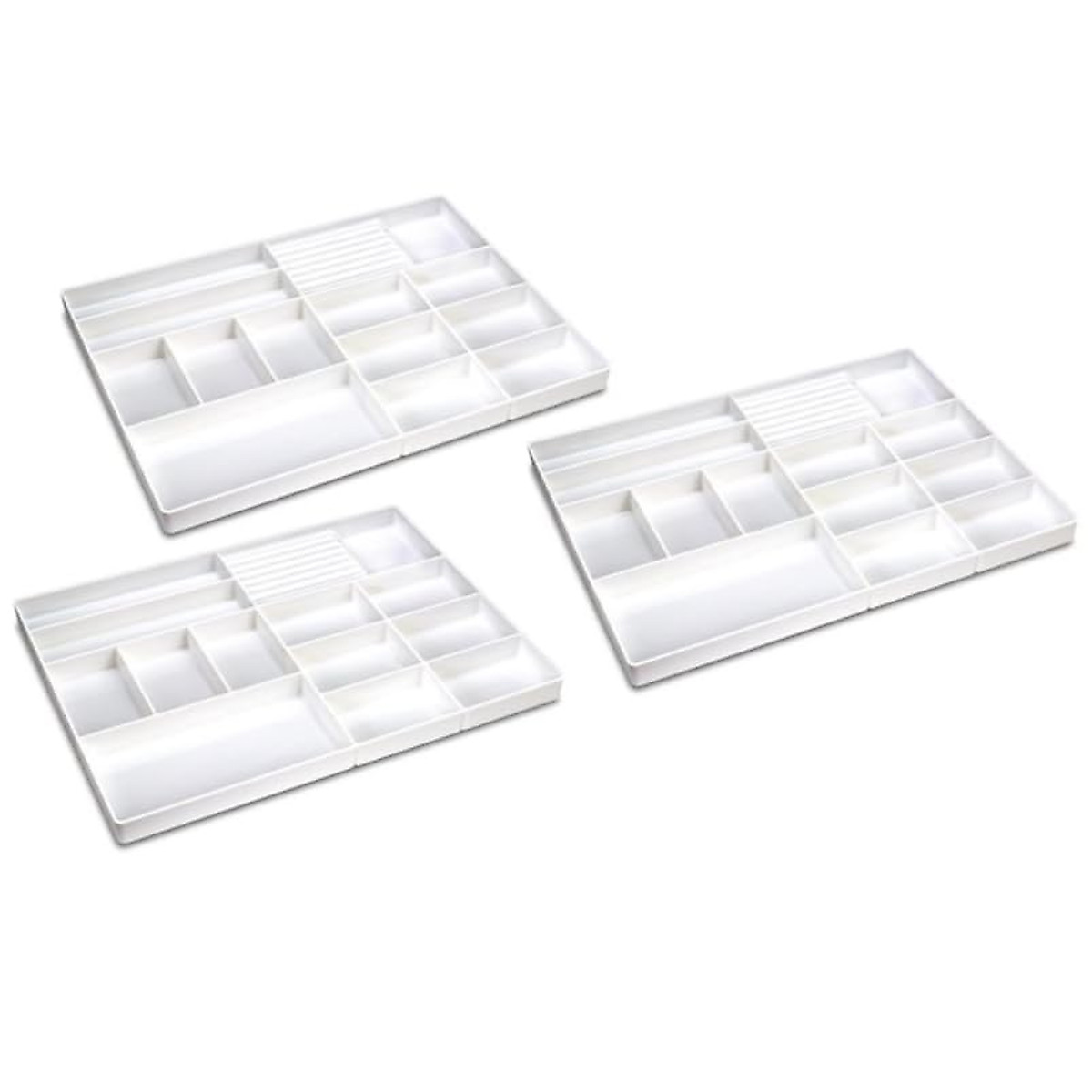 AmeriCan Goods 3/Pieces Dental 13/Section Large Drawer Organizer Tray, Dental Supply Cart Section Divided White Tray for Medical/Dental Supply