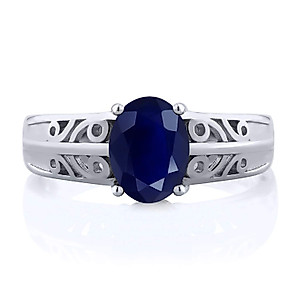 Gem Stone King 925 Sterling Silver Blue Sapphire Women Ring (1.80 Ct Oval, Gemstone Birthstone, Available in size 5, 6, 7, 8, 9)