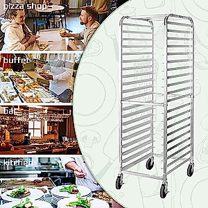 HALLY SINKS & TABLES H Bun Pan Rack 20 Tier with Wheels, Commercial Bakery Racking of Aluminum for Full & Half Sheet - Kitchen, Restaurant, Cafeteria, Pizzeria, Hotel and Home, 26" L x 20" W x 69" H