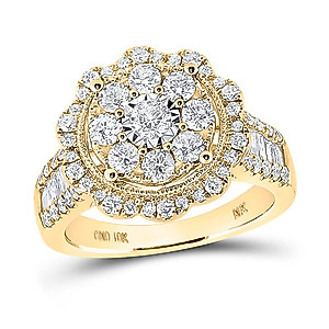 10kt Yellow Gold Round Diamond Cluster Bridal Wedding Engagement Ring 1-5/8 Cttw