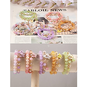 PIPITREE 10Pcs Beaded Crystal Bracelets for Women, Bohemian Stackable Bead Bracelets with Butterfly Charm Multilayered Bracelet Pack Handmade Jewelry