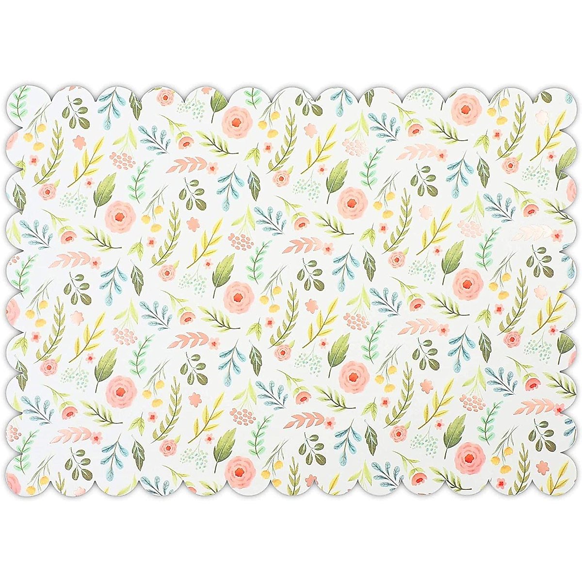 Sparkle and Bash Paper Placemats for Table, Floral Spring Placemats with Scalloped Edge for Dinning Table, Wedding, Tea Party and Tableware Decorations (14 x 10 in, 50 Pack)