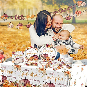 142Pcs Little Pumpkin Baby Shower Decorations-Fall A Little Pumpkin is on the Way Plates and Napkins Set Floral Autumn Thanksgiving Tableware Party Supplies