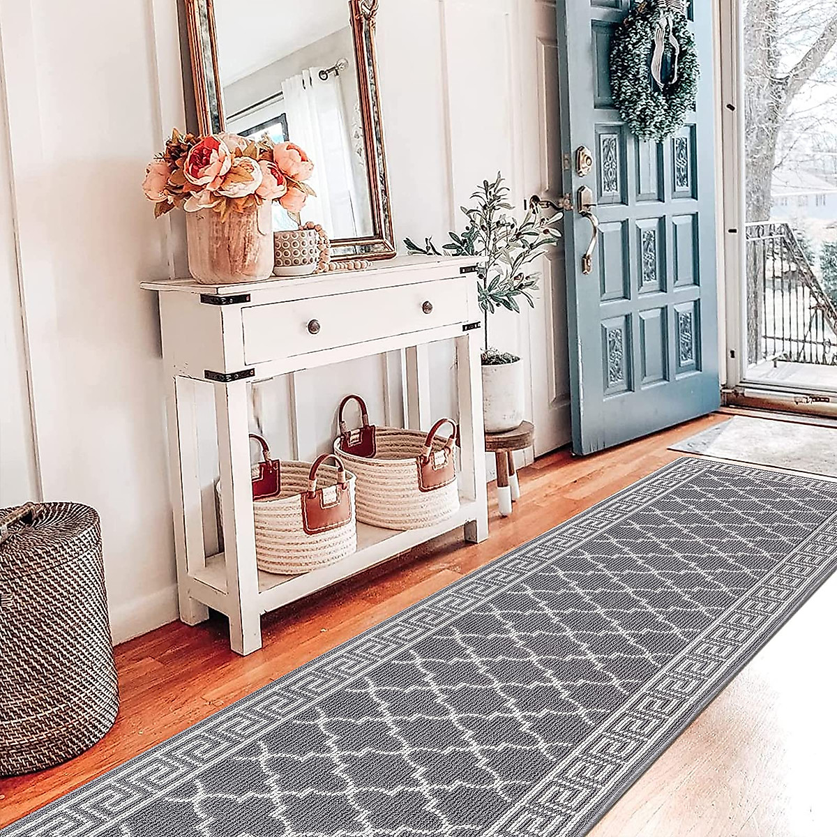 Pauwer Kitchen Rugs Runners for Hallways 2x10, Absorbent Door Mats Indoor, Washable Entryway Rug Runner, Farmhouse Laundry Room Rug, Non Slip Throw Rugs Carpet Runners for Hallway Entryway,Grey