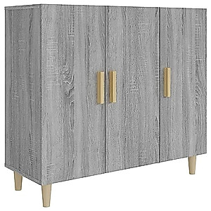 loibinfen Sideboard Buffet Server Storage Cabinet with 3 Doors, Console Table Home Kitchen Sideboard with Wood Legs, Dining Room Furniture Entryway Cupboard, Gray Sonoma 35.4"x13.4"x31.5" -AA