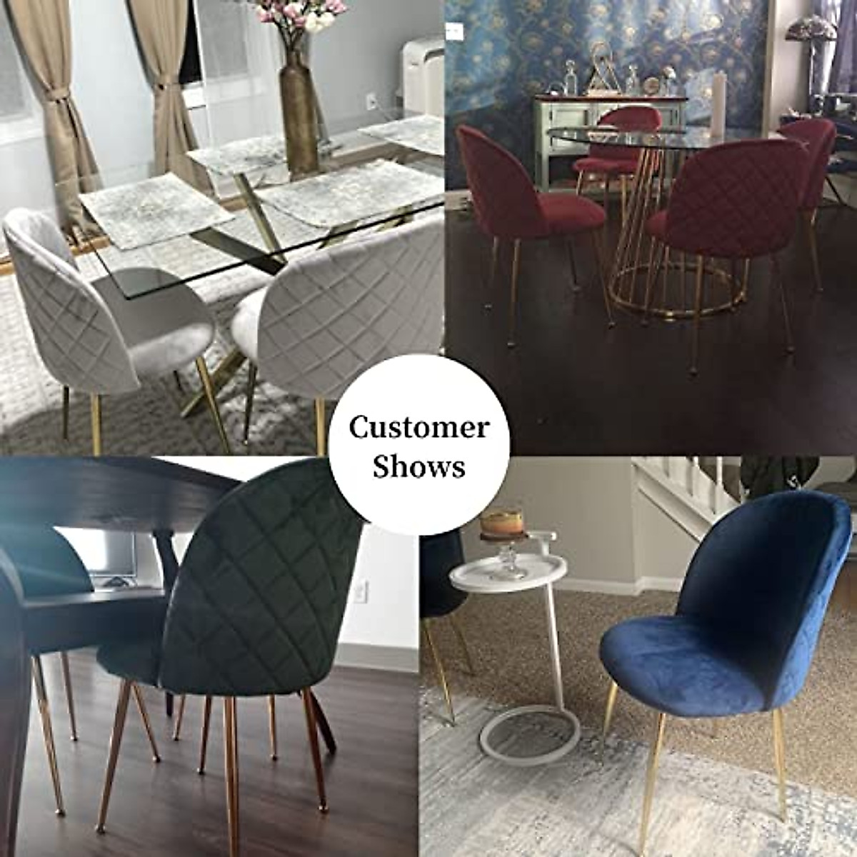 HNY Velvet Accent Chairs Set of 2, Mid Century Modern Dining Chairs with Gold Metal Legs, Upholstered Side Chair for Living 2PC