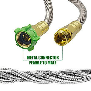 YANWOO 304 Stainless Steel 4ft Short Garden Hose with Female to Male Metal Connector, Flexible & Lightweight Water Hose, Drinking Water Safe (4ft)