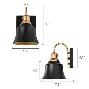 classy leaves Black Wall Sconces, Modern Farmhouse Sconce Wall Lighting Metal Shade Wall Mount Sconce Light Fixtures for Bedroom Mirror Living Room Matte Black and Dark Gold Finish