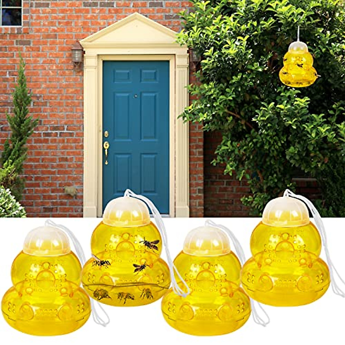 4 Pack Wasp Traps,Yellow Jacket Killer for Outdoor, Carpenter Bee Traps for Outside, Bee Catcher Hornet Trap for Yard, Farm, Fly Trap, Yellow