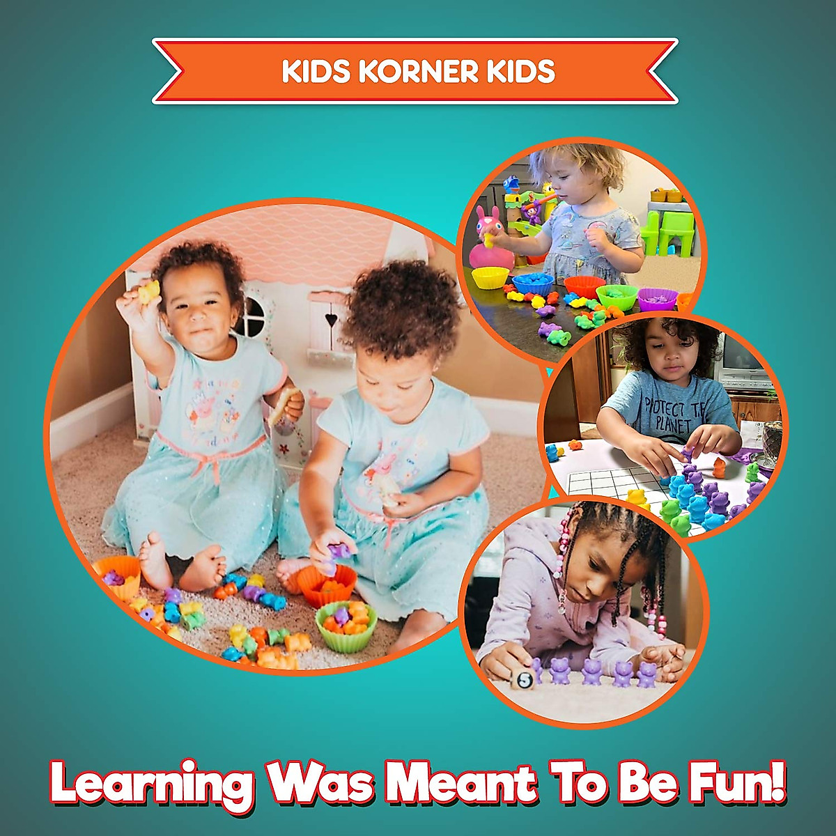 KIDS KORNER Jumbo Counting Bears Matching Game - Montessori Fine Motor Learning Toys with Stacking Cups, 60 Preschool Math Manipulatives, 2 Toddler Games Dice, Toy Storage & Activities eBook