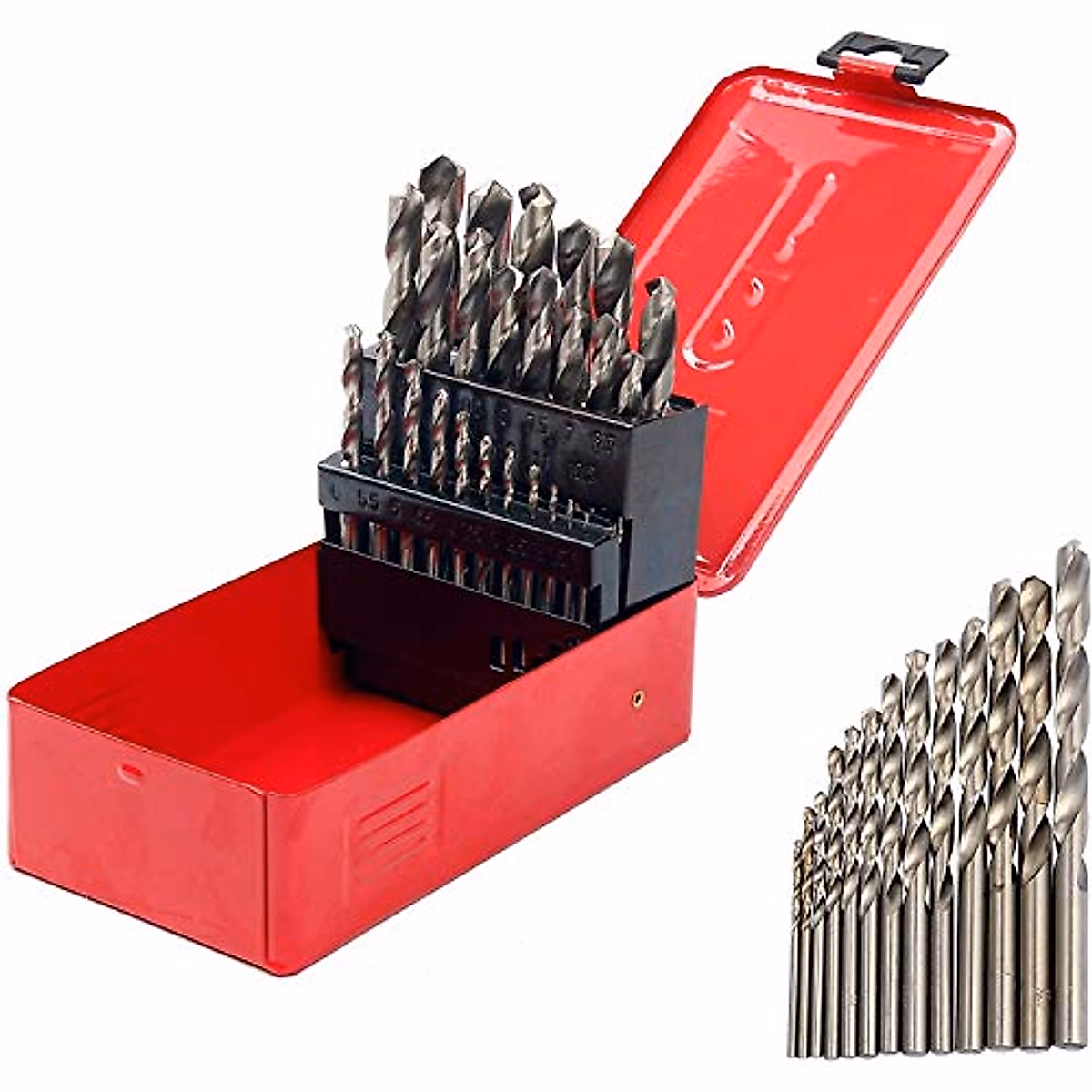 38pcs Twist High Speed Steel Drill Set Drilling Bit Metal Metric Tool 1-13mm, 118 Degree Split Point Angle, with Metal Case, HSS Drill Bit