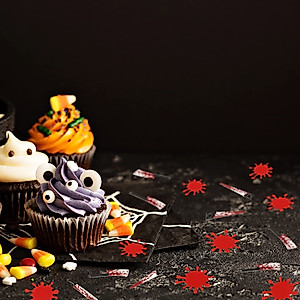 Whaline 300Pcs Halloween Bloody Confetti Scary Spooky Red Blood Drops Saw Chopper Fruit Knife Shape Paper Confetti Table Decor for Halloween Horror Theme Party Supplies