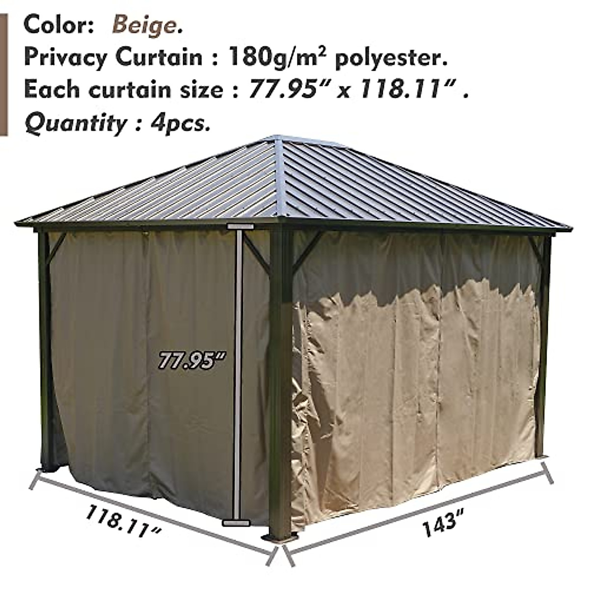Kozyard Hardtop Gazebo Privacy Curtain Sidewall (for for Alexander, Caesar, Rosana, Apollo Models) (10ft x 12ft, Brown)