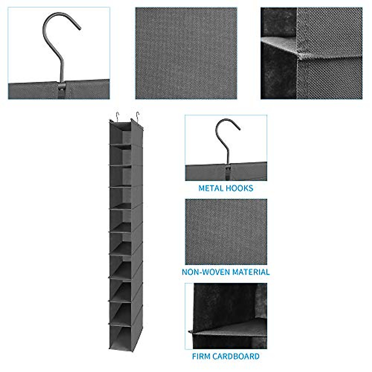 MAX Houser 10-Shelf Hanging Shoe Shelf Organizer, Hanging Shoe Storage for Closet (Grey)