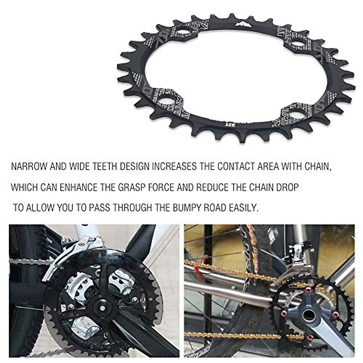 High Strength Bicycle Chainring Unique Teeth Design Oval Bicycle Chainring Lightweight Compatible Road Bikes Mainstream Bike for Mountain Bikes for Bike(Ellipsoid Black, 34T)