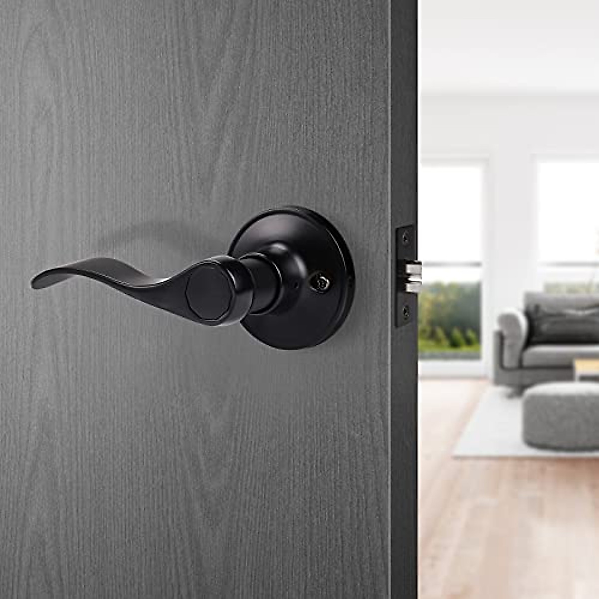 home improvement direct Camelot Trim Lower Half Handleset, Flat Black Entry Door Handle with Accent Wave Door Lever for Electronic Keypad with Drop Interior Left Handed Lever