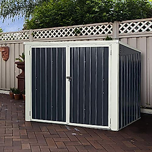 Goplus Outdoor Storage Shed 6' x 3', Multi-Purpose Galvanized Steel Garbage Cans Box with Easy Lift Hinges, Lockable Shed for Garden, Patio, Backyard, Dark Gray