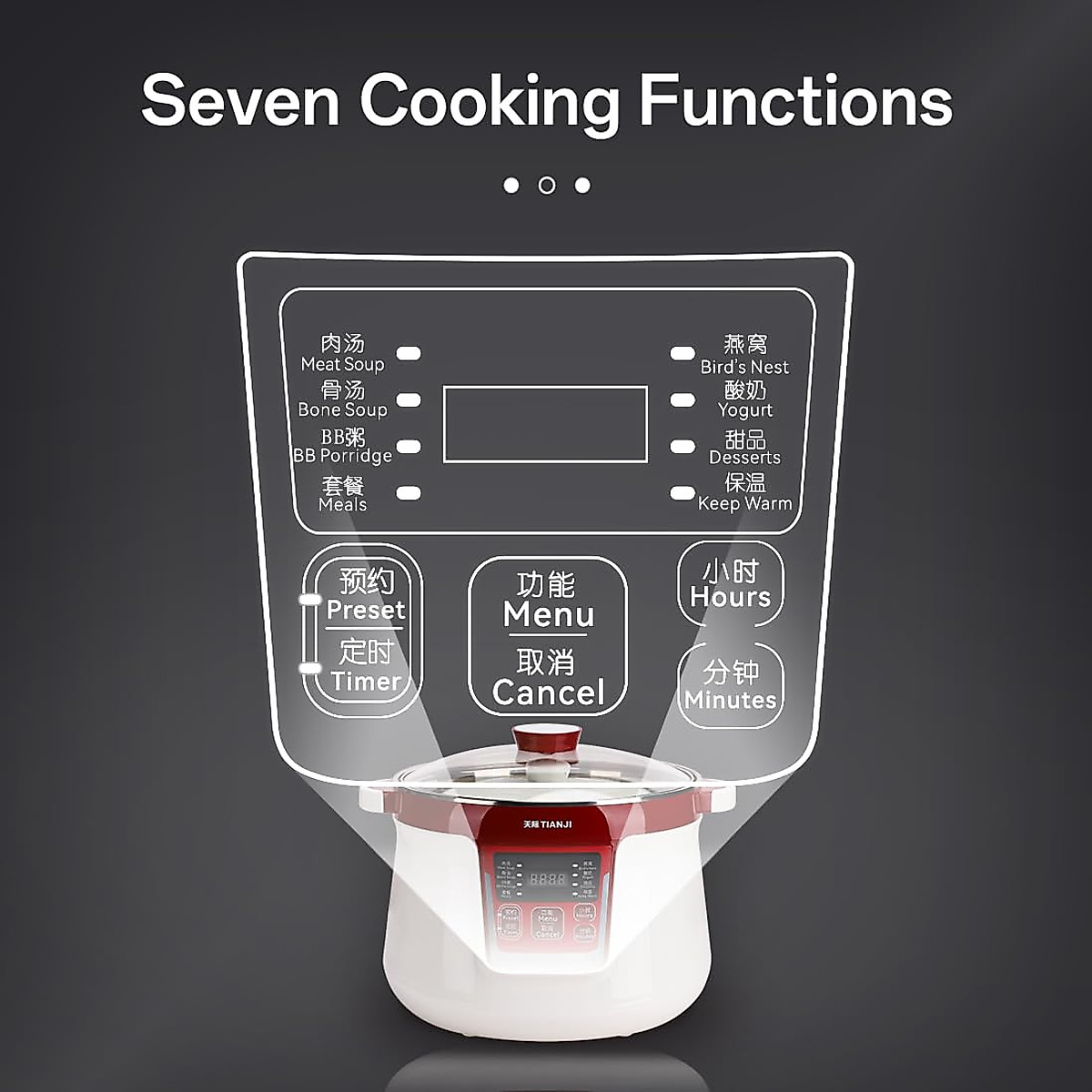 TIANJI Electric Stew Pot, Ceramic Pot for Soup, Desserts, Bird's Nest, Multiple ceramic liners, DGD32-32CG