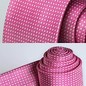 HISDERN Pink Polka Dot Mens Tie and Pocket Square Set Woven Cool Silk Necktie Handkerchief for Men Business Work