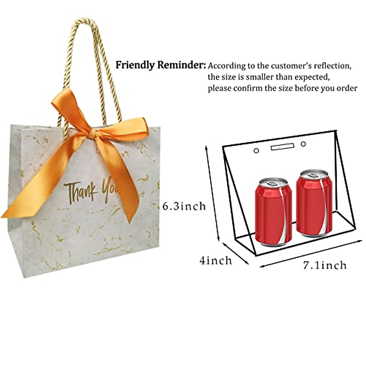 15Pack Thank You Gift Bags with Handles,Waterproof Party Favor Bags Bulk with Golden Bow Ribbon Medium Treat Bags for Wedding Bridesmaid Celebration Baby Shower(7.2x3.9x6.2inch)