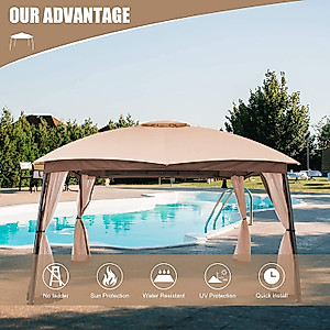 Gazebos for Patios with 4 Sand Bags, Outdoor Gazebo Tent with Netting Screen Walls, Heavy Duty Gazebo Canopy with 120 Square Feet of Shade for Garden, Backyard Deck, and Lawns (Khaki)