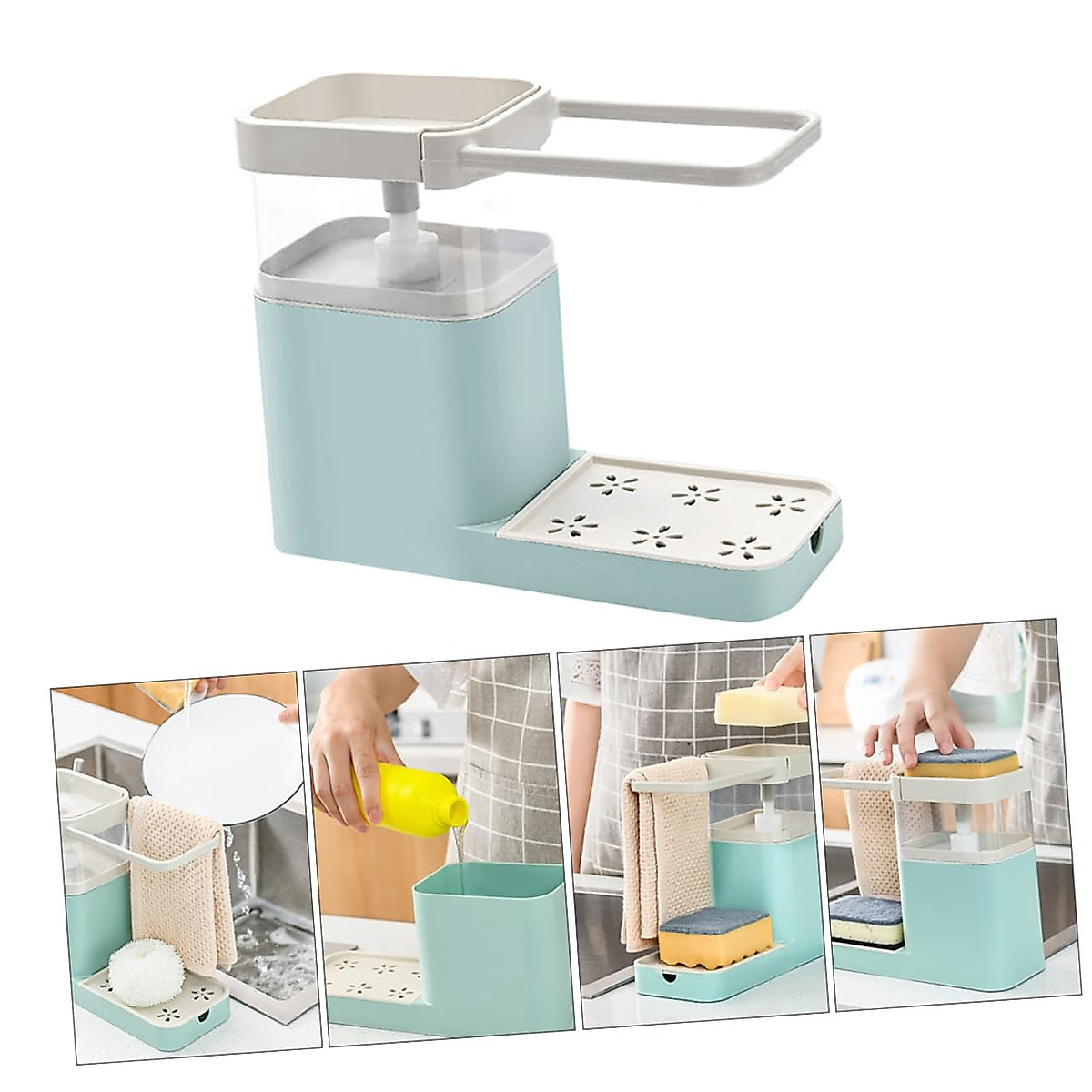 Amosfun 3pcs Shelf Dispenser Soap Pump Towel Hangers Liquid Soap Dispenser Countertop Sponge Holder Sponge Holder for Sink Manual Essence Dispenser Storage Case