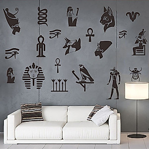 Removable Home Decoration Egypt Ancient Culture Wall Decal Pyramids God Anubis Eyes Wall Decor Stickers Art Vinyl Egyptian History Stickers for Bedroom JWH101 (Black)