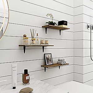 BAMFOX Floating Shelves, Rustic Wood Bamboo Wall Storage Shelves, Wall Mounted Shelf Organizer Set of 3 for Living Room, Bedroom, Kitchen, Bathroom, Office