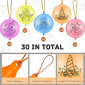 30 Pack Unicorn Party Favors Punch Balloons Large Punching Ball Latex Balloons with Rubber Band Handle for Kids Birthday Party Supplies