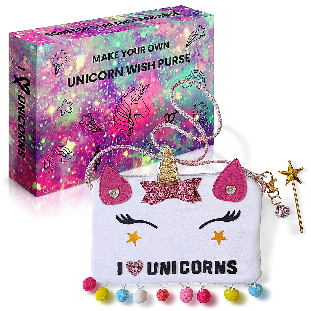 2Pepers Make Your Own Unicorn Purse Kit, Arts and Crafts for Kids, DIY Unicorns Gifts for Girls Ages 3 4 5 6 7 8 Years and Up (No Sewing Needed), Magical Unicorn Toy Bag, Creative Girl's Project.
