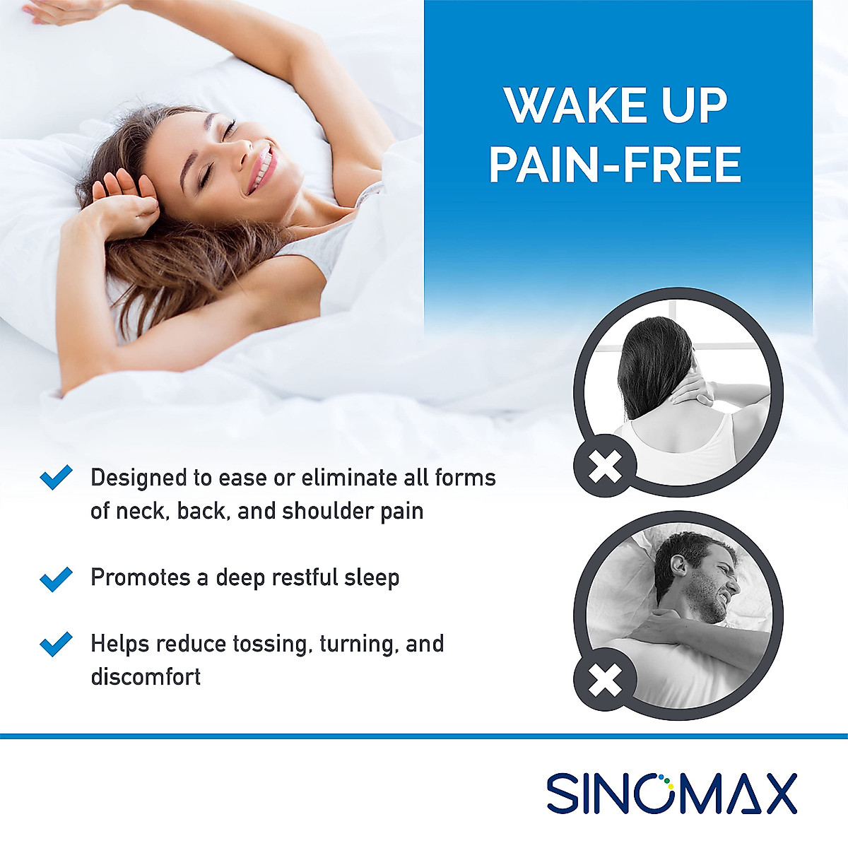 Sinomax Contour Memory Foam Neck and Cervical Pillow Queen Size - Golden Diamond Neck Pillow - Neck and Cervical Pillow - 26 x 14 x 4-5 inches (Queen)