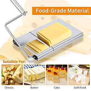 Ingcebo Stainless Steel Cheese Cutting Board with Wire Cutter, Cheese Slicer Cutter with 4 Cheese Knives Set and 5 Replacement Wires for Cutting Cheese