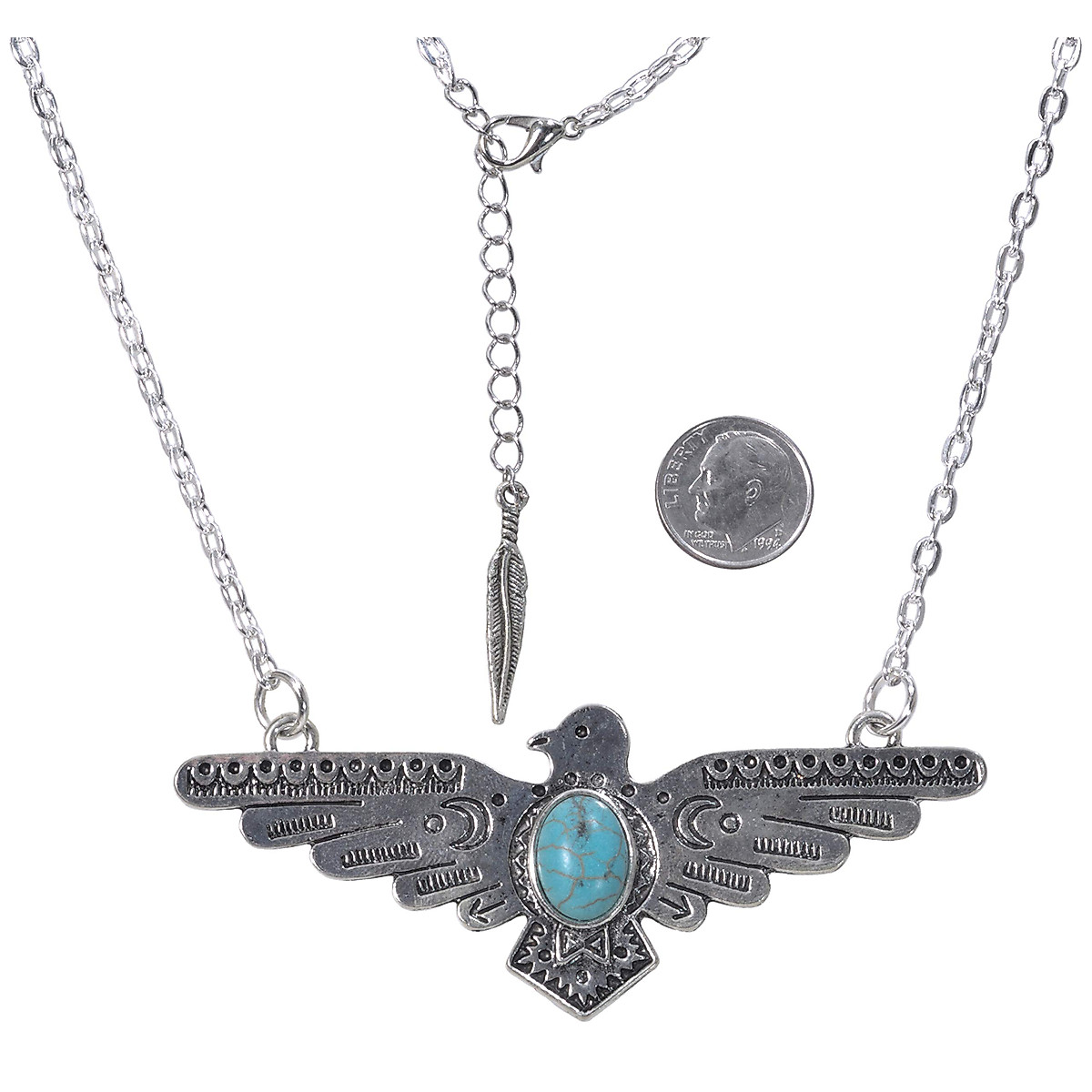 ViciBeads Necklace, Big and Bold 3"+ Southwestern Thunderbird with Turquoise Magnesite Antique Silver Colored (Not tarnished) Pendant with Chain 23"+GIFT BAG