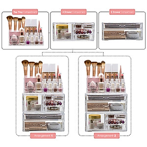 Sorbus Large Clear Makeup Organizer - Detachable 3-Piece Jewelry & Make Up Organizers and Storage Set - Spacious Cosmetic Display Tower - Makeup Organizer for Vanity, Bathroom, Dresser & Countertop