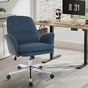 Novigo Set of 2 Accent Swivel Rolling Chair Adjustable Height Mid Back Dining Room Desk Chair with Upholstered Armrests Comfy Back Support Vanity Chair for Office Bedroom,Blue