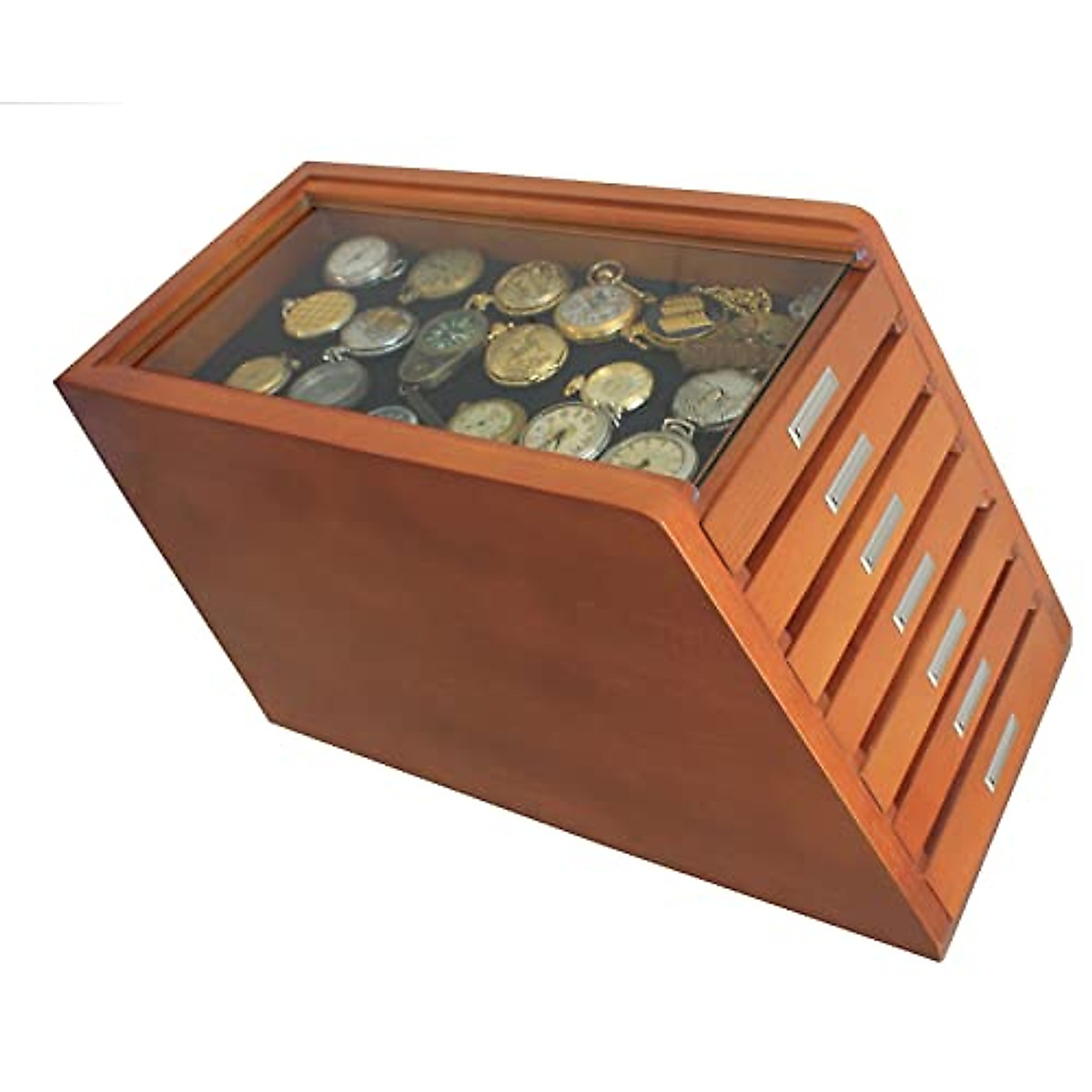 Collector's Knife Display Case Tool Storage Holder Cabinet Drawers Pocket Watch Collection Showcase Walnut Finish