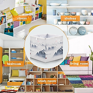 Burbuja Watercolor Mountains Storage Cubes Fabric Storage Bins Foldable Closet Organizer Basket with Handle, 11x11x11 Cube