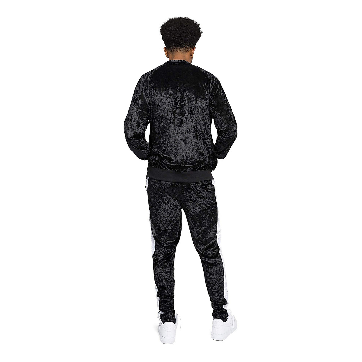 G-Style USA Men's Velvet Velour Tracksuit Set - Zipper Jacket and Sweatpants ST851 - Black - Large