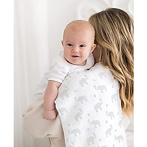 SwaddleDesigns Marquisette Receiving Swaddle Blanket for Baby Boys & Girls, Soft Premium Cotton Muslin, Best Shower Gift, Elephant and Pastel Blue Chickies, Parent Picks Award Winner