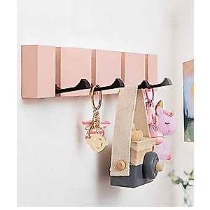 KYSMOTIC Pink Coat Hooks Wall Mounted for Girls, Modern Pink Coat Rack with Folding Hooks, Beautiful Pink Hooks for Girl Bedroom – Pink 4 Hooks
